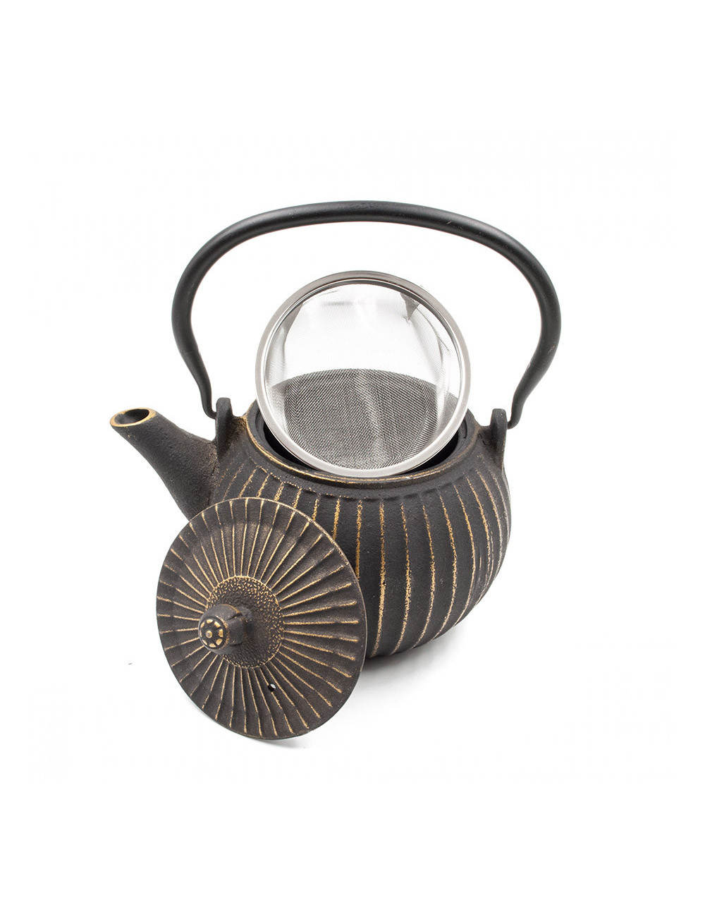 Teiera in Ghisa Nera "Shiatzu" con righe dorate | La Pianta del Tè